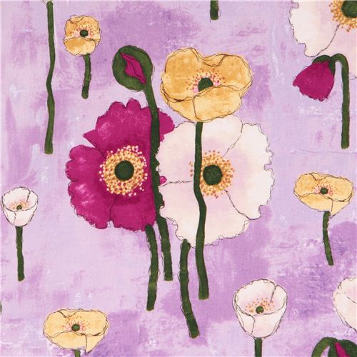 orchid violet flower fabric Gathered Poppies Orchid Michael Miller USA ...