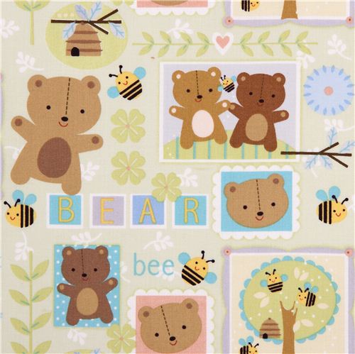 pale green bear fabric Little Brown Bear Quilting Treasures Fabric by ...