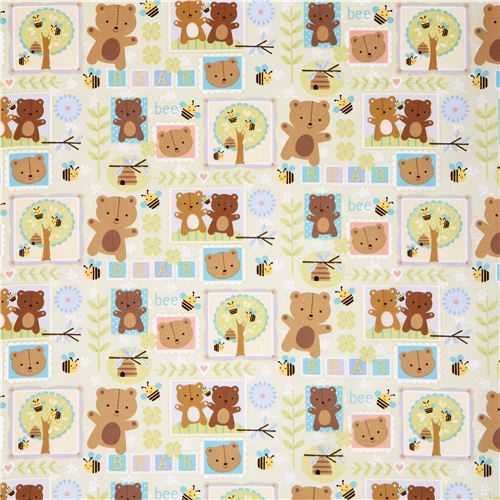 pale green bear fabric Little Brown Bear Quilting Treasures Fabric by ...