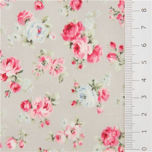 Remnant (37 x 110 cm) - pale green retro rose fabric by Quilt Gate ...