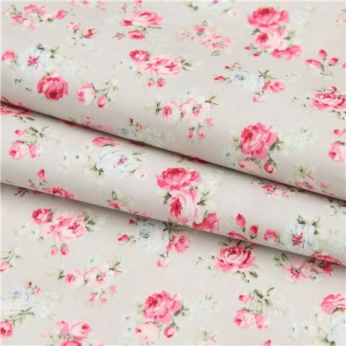 Remnant (37 x 110 cm) - pale green retro rose fabric by Quilt Gate ...