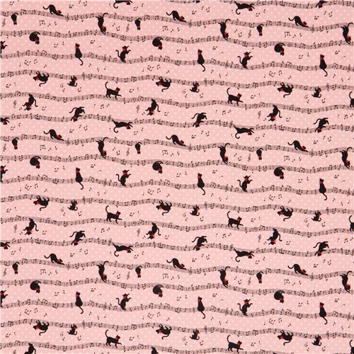pale pink Cosmo cat fabric with musical notes from Japan Fabric by ...