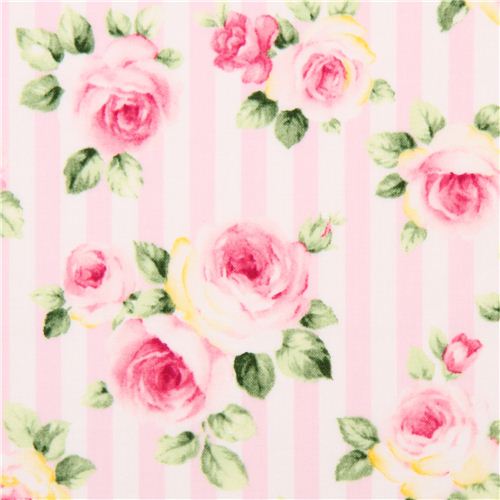 pale pink and white striped flower rose fabric by Cosmo Fabric by Cosmo ...