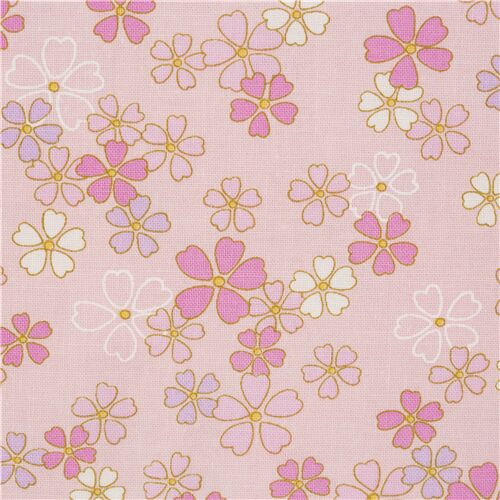 pale pink cotton fabric with various sizes cherry blossoms from Japan ...