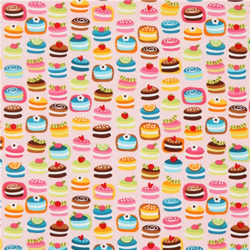 pale pink fabric colourful macaroons Robert Kaufman kawaii Fabric by ...