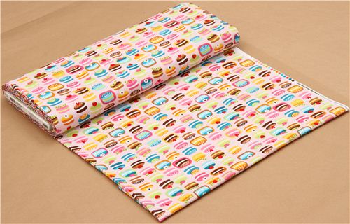 pale pink fabric colourful macaroons Robert Kaufman kawaii Fabric by ...