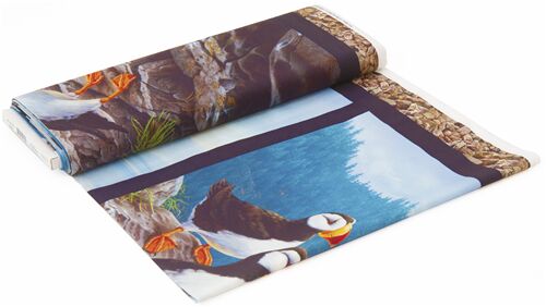 panel fabric with black border with puffin seabirds wildlife theme ...