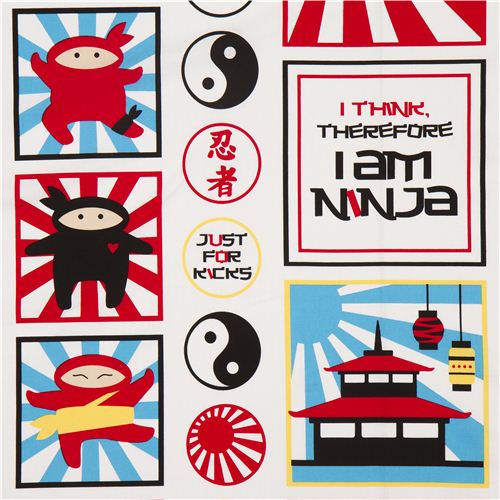 patchwork ninja fighter fabric by Robert Kaufman red-blue Fabric by ...