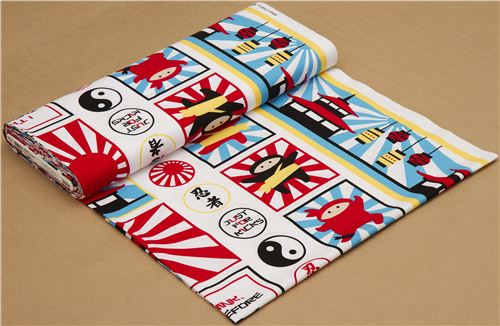 patchwork ninja fighter fabric by Robert Kaufman red-blue Fabric by Robert Kaufman - modes4u
