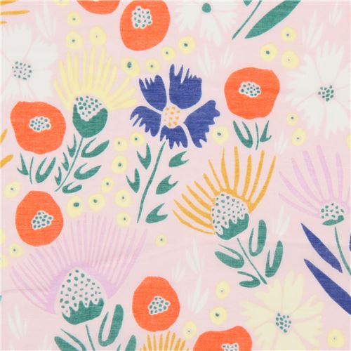 peach with colorful flower Cloud 9 organic cotton batiste fabric Floret ...