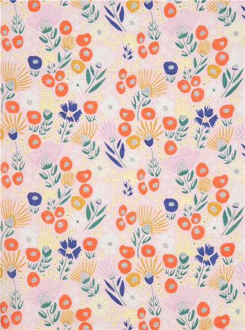 peach with colorful flower Cloud 9 organic cotton batiste fabric Floret ...