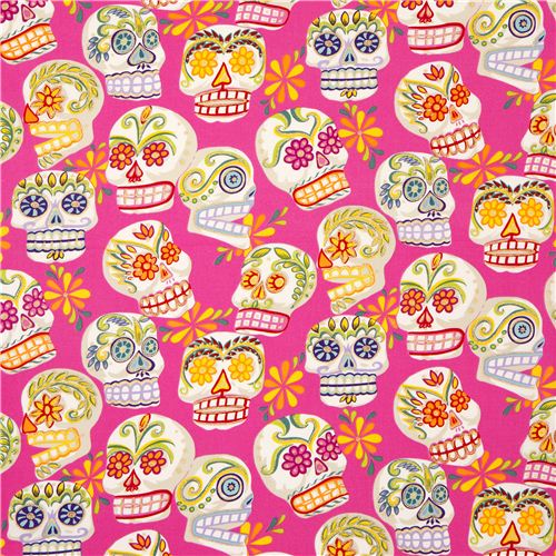 pink Alexander Henry fabric with decorated skulls Fabric by Alexander ...