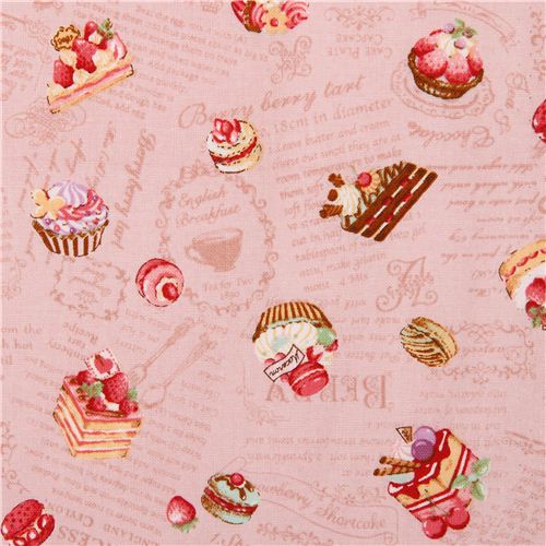 pink Cosmo pastry script sweets fabric Japan Fabric by Cosmo - modes4u