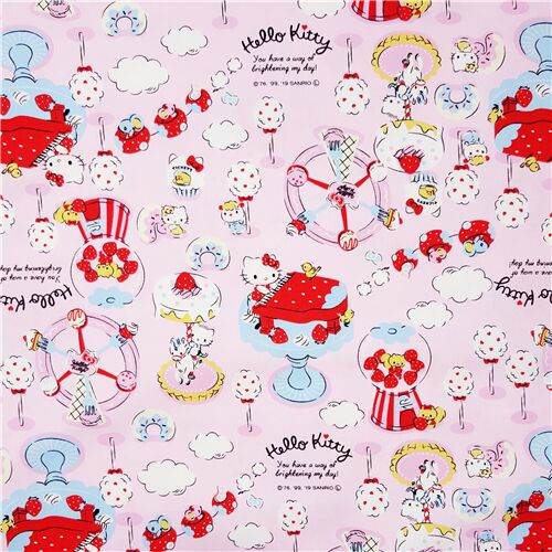 pink Hello Kitty laminate fabric with dessert amusement park pattern ...