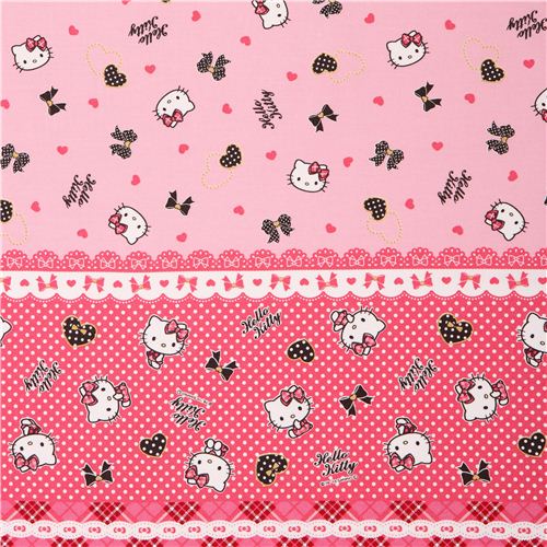 pink Hello Kitty stripes hearts ribbon gold oxford fabric by Sanrio ...