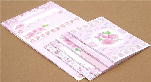 pink Letter Paper with roses ribbons dots - modeS4u