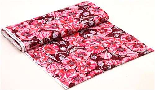 pink and ruby red flower blossom stripes pattern fabric by Robert ...