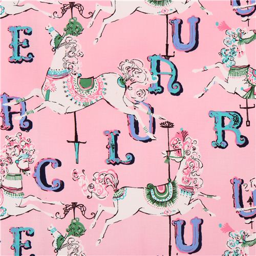 pink carousel horse fabric by Dear Stella from the USA Fabric by ...