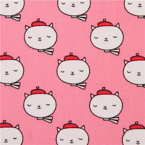 pink cat with beret france fabric Robert Kaufman 'Oui Oui Paris' Fabric ...