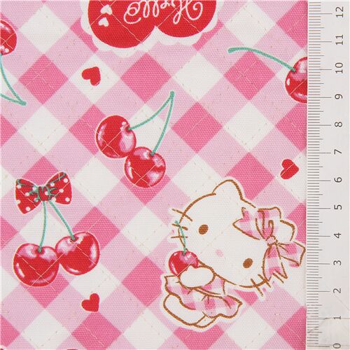 pink checkered quilting fabric with Hello Kitty with batting - modeS4u