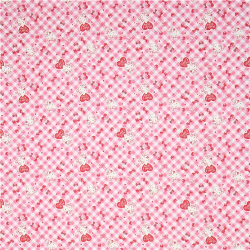 pink checkered quilting fabric with Hello Kitty with batting - modeS4u