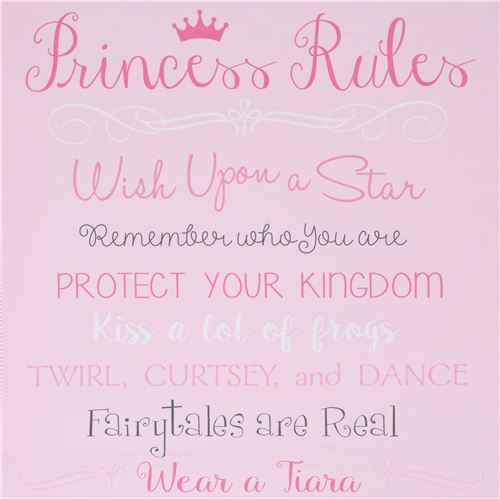 pink fabric with princess rules text by Timeless Treasures - modeS4u