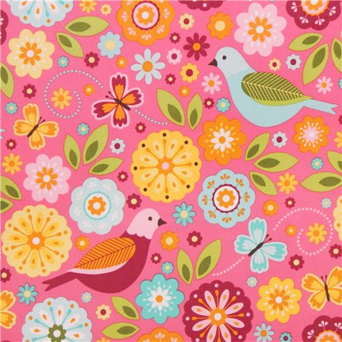 pink flower bird butterfly laminate fabric Riley Blake Fabric by Riley ...