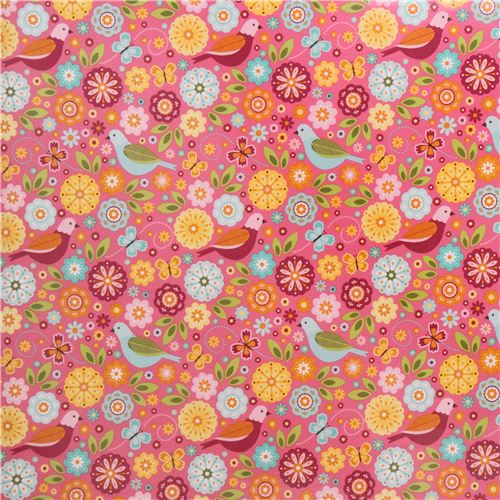 pink flower bird butterfly laminate fabric Riley Blake Fabric by Riley ...