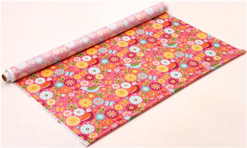 pink flower bird butterfly laminate fabric Riley Blake Fabric by Riley ...