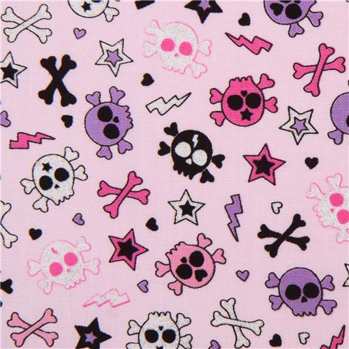 pink glitter skulls and stars fabric by Timeless Treasures Fabric by ...