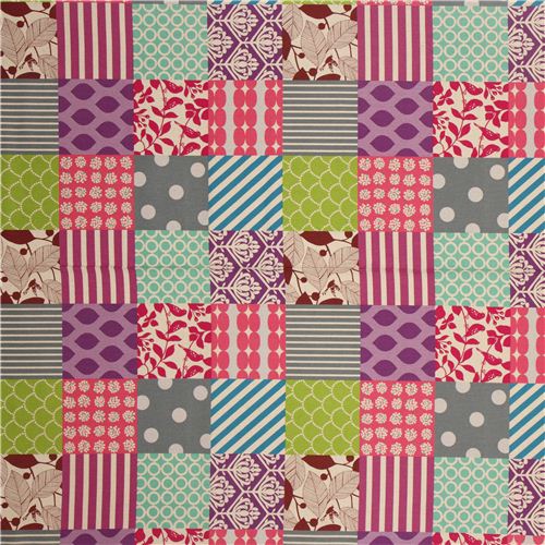 pink-grey-purple Patchwork piece echino laminate fabric Fabric by ...