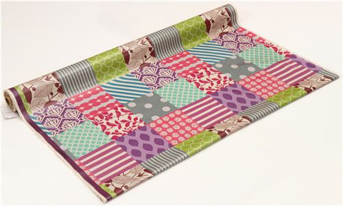 pink-grey-purple Patchwork piece echino laminate fabric Fabric by ...