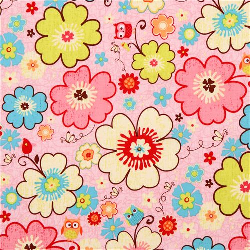 pink mini owls and flower fabric Riley Blake Happy Flappers Fabric by ...