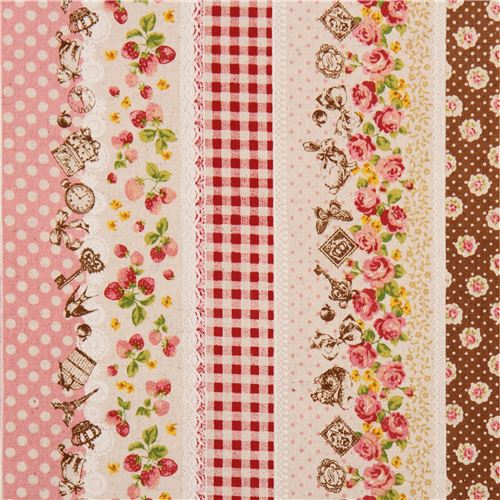 pink natural colored stripe retro canvas fabric Fabric by Cosmo - modes4u