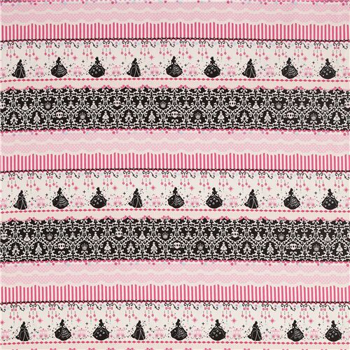 pink princess stripes castle oxford cotton fabric by Kokka - modeS4u