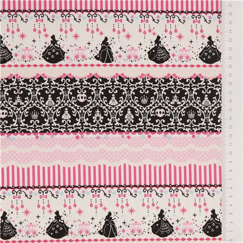 pink princess stripes castle oxford cotton fabric by Kokka - modeS4u