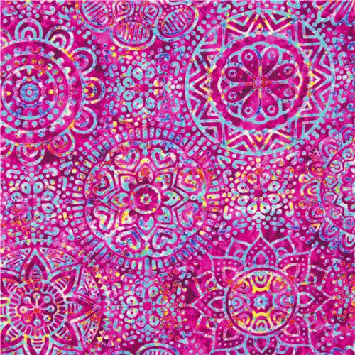 pink print fabric with mandala and medallion motif Quilting Treasures ...