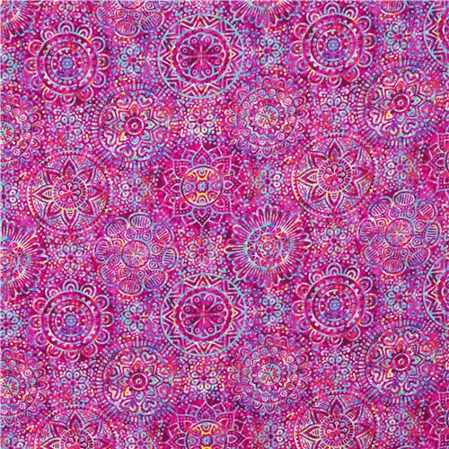 pink print fabric with mandala and medallion motif Quilting Treasures ...