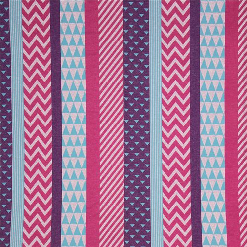 pink purple turquoise triangle stripe geo Jacquard echino fabric Fabric ...