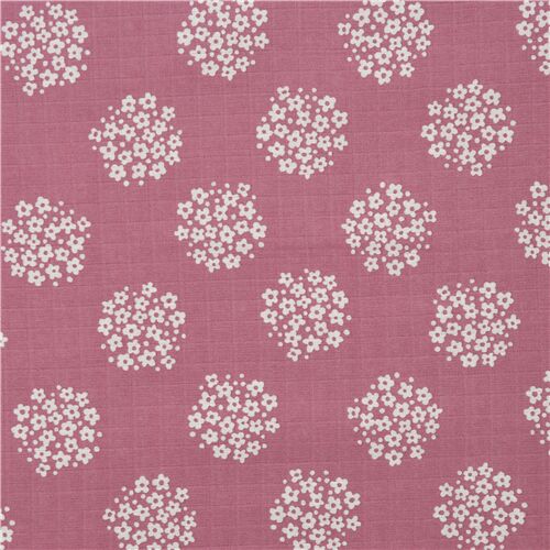 pink purple white flower bunch Japanese textured cotton fabric Fabric ...