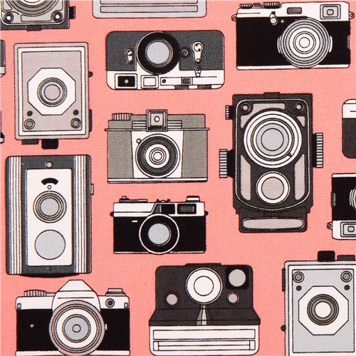pink retro camera oxford fabric Cosmo Japan Fabric by Cosmo - modes4u