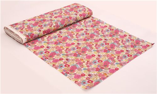 pink vintage chrysanthemum flowers Japanese cotton fabric - modeS4u