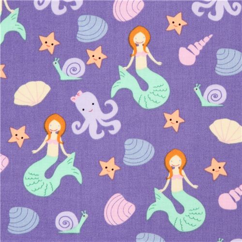 purple mermaid shell & star sea animal fabric by Dear Stella USA Fabric ...