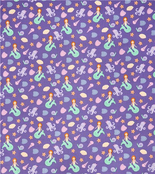 purple mermaid shell & star sea animal fabric by Dear Stella USA Fabric ...