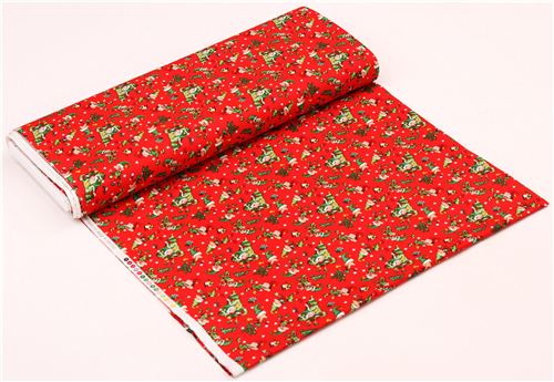 red Christmas elf Christmas fabric Santa's Workshop Fabric by Japanese ...