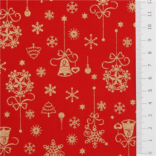 red Christmas fabric from Japan with metallic gold decorations and ...