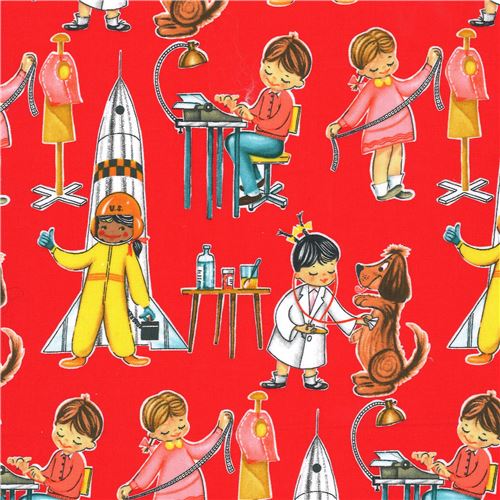 red Michael Miller fabric children job You Go Girl Fabric by Michael ...