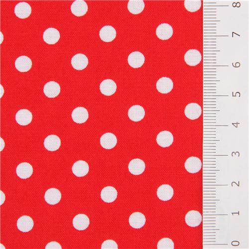 red Michael Miller fabric small white polka dots - modeS4u