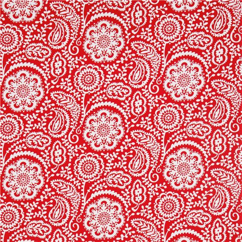 red Michael Miller flower fabric with wild flowers Fabric by Michael ...