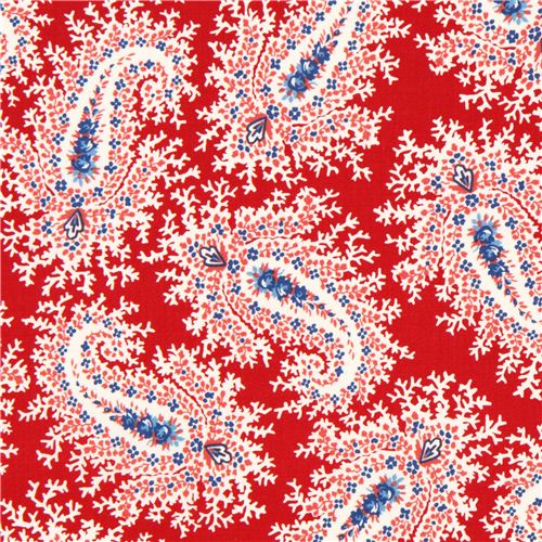 red Paisley flower fabric by Robert Kaufman USA Fabric by Robert ...